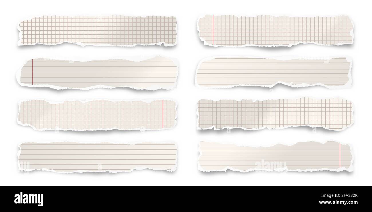 Ripped paper strips isolated on white background. Realistic crumpled ...