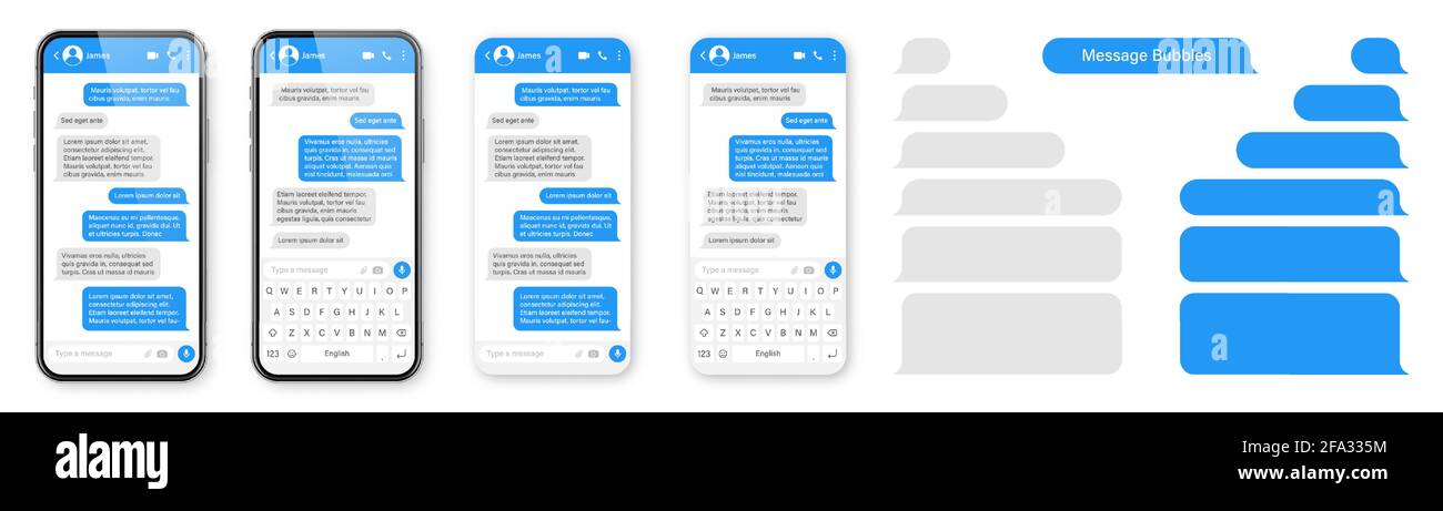 Realistic smartphone with messaging app. Blank SMS text frame ...