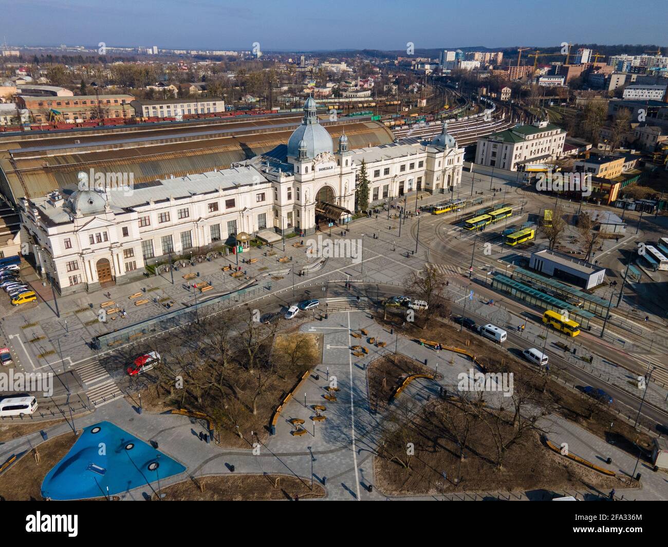 aerial view of railway station copy space Stock Photo - Alamy