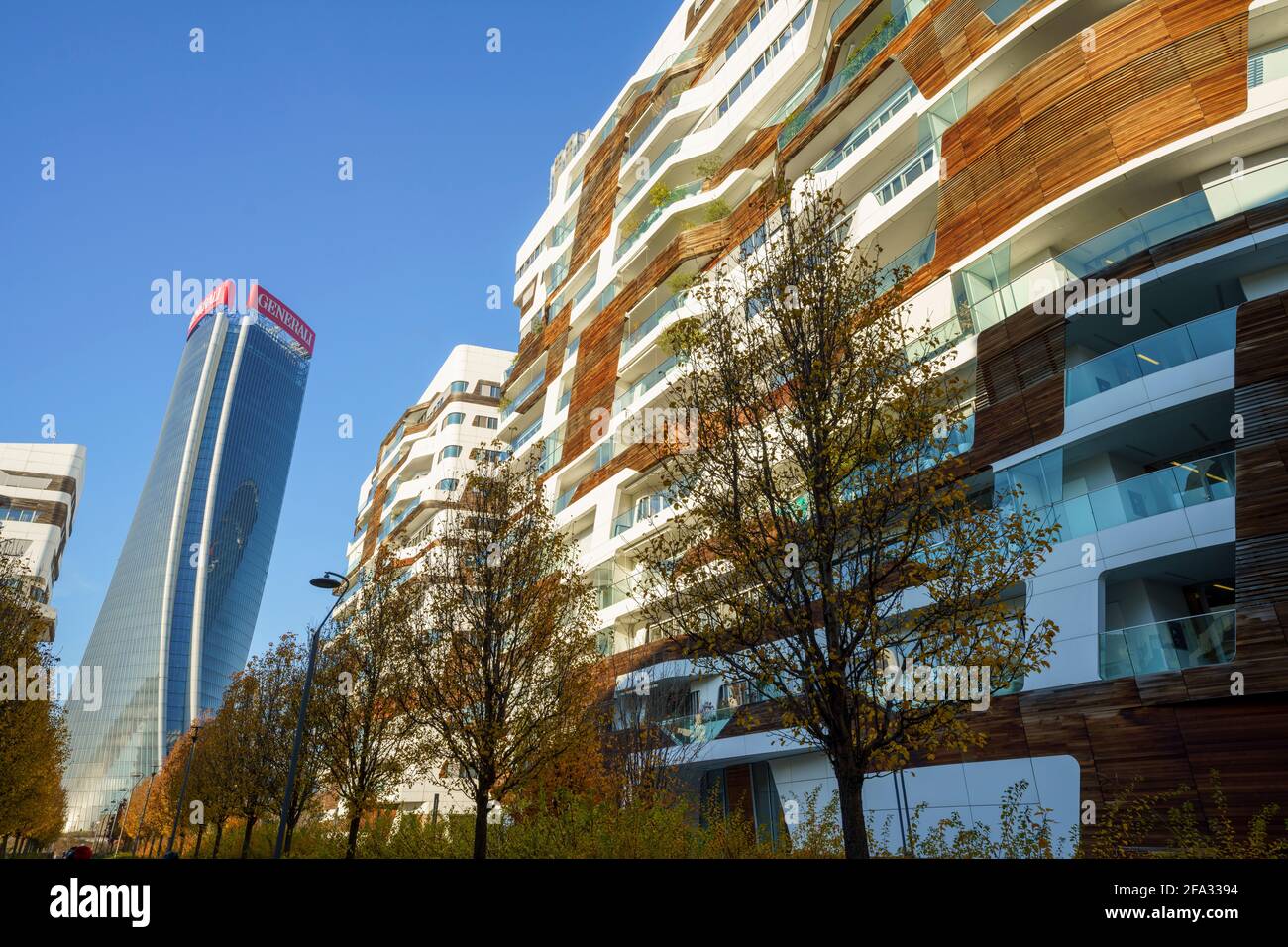 Milan, Italy: modern Citylife park with the residential Hadid buildings Stock Photo - Alamy