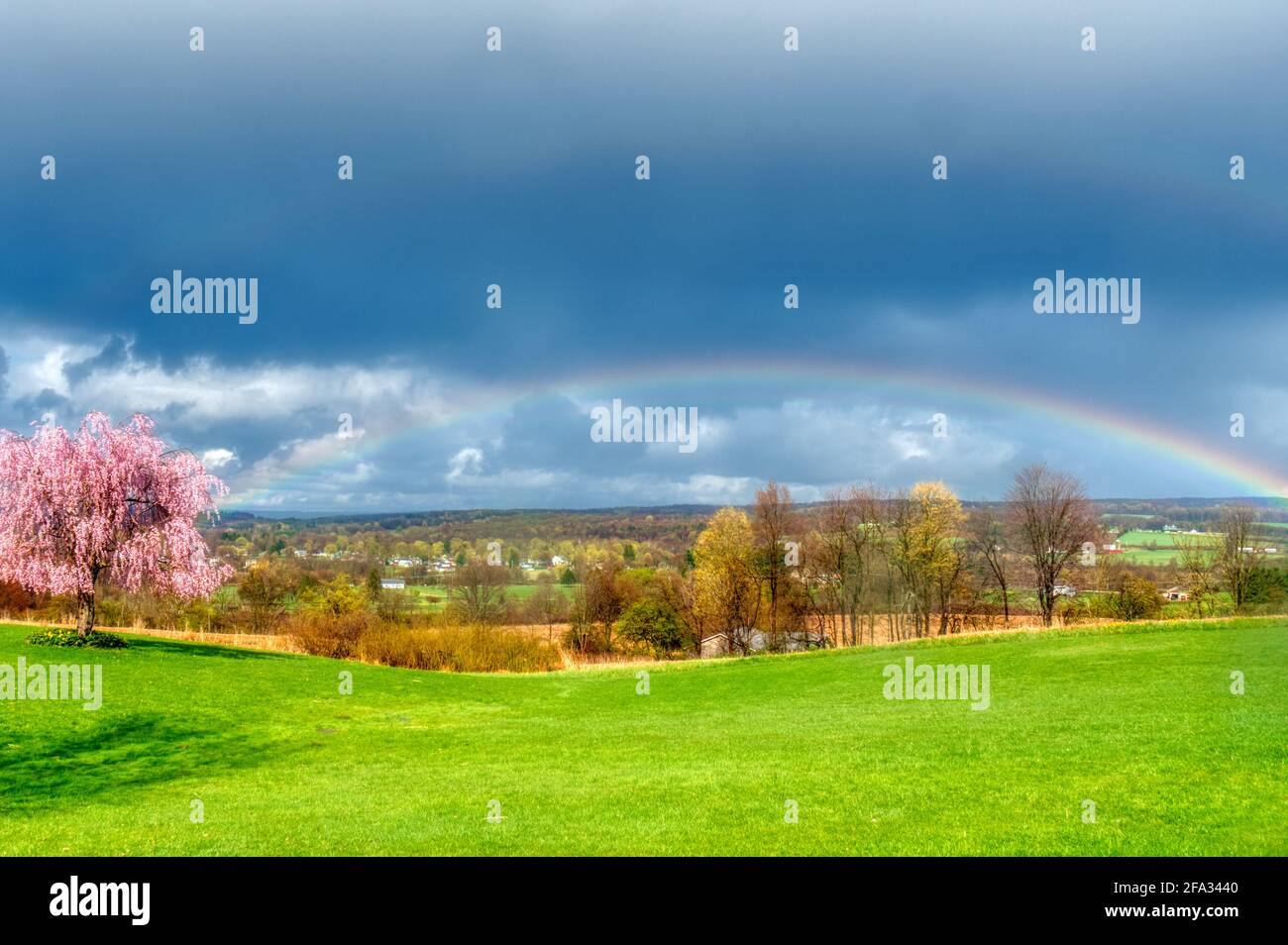 Stunning rainbow over a well-kept golf course in Venango, Pennsylvania ...