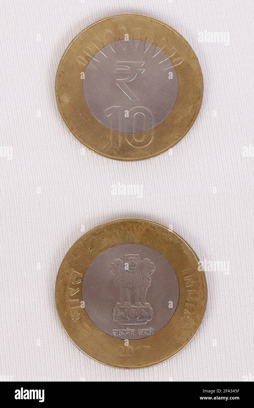 Indian ten rupees coins hi-res stock photography and images - Alamy