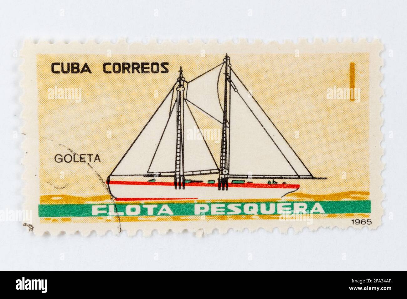 'Cuba Correos' antique postage stamp themed in the fishing fleet of the ...