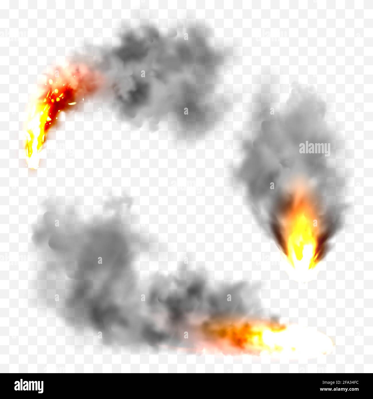Realistic black smoke clouds and fire. Flame blast, explosion. Stream ...