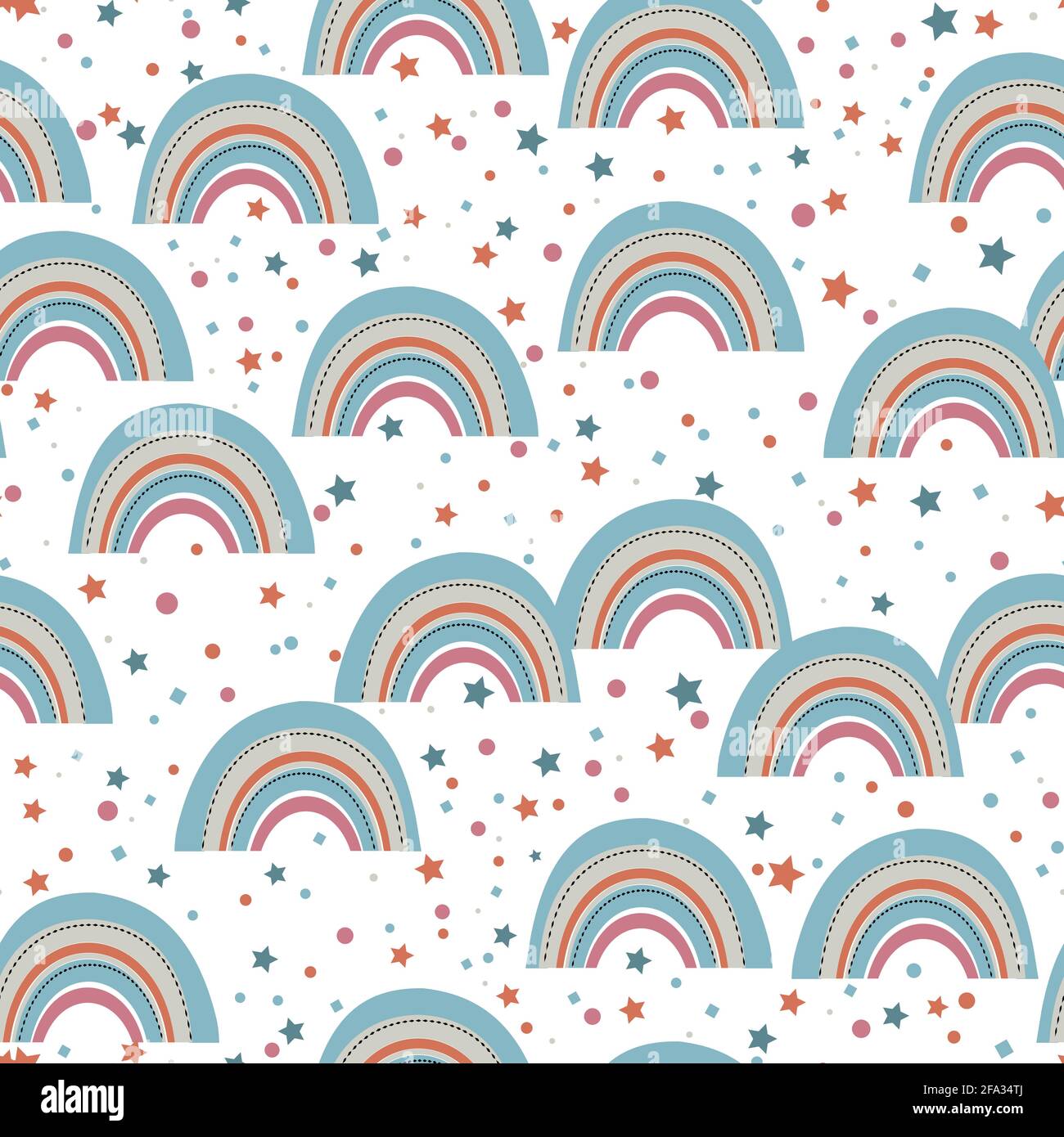 Seamless cute rainbow pattern. Scandinavian style. Cartoon rainbows ...