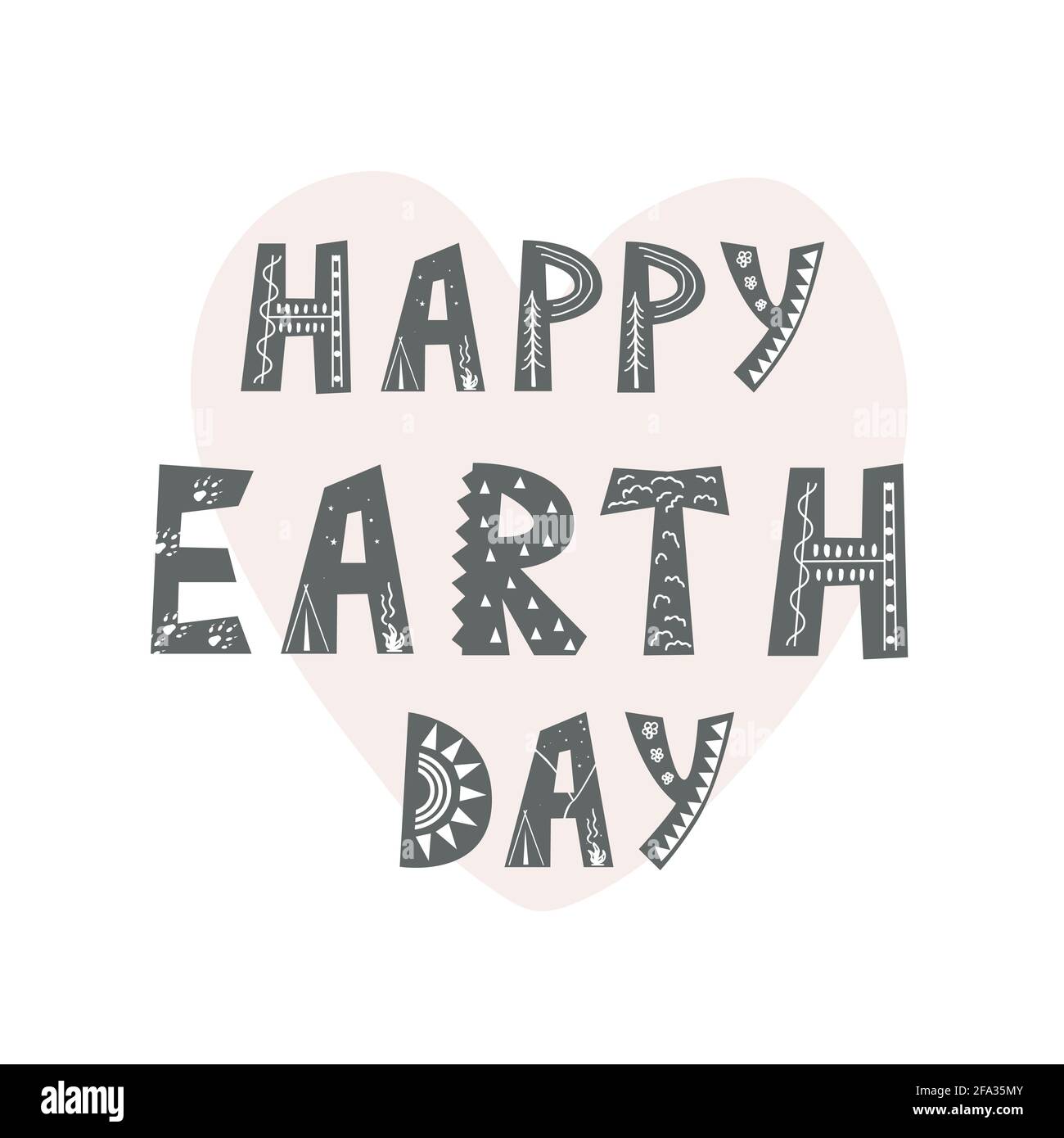 Happy Earth Day hand drawn lettering in Scandinavian style, cartoon ...