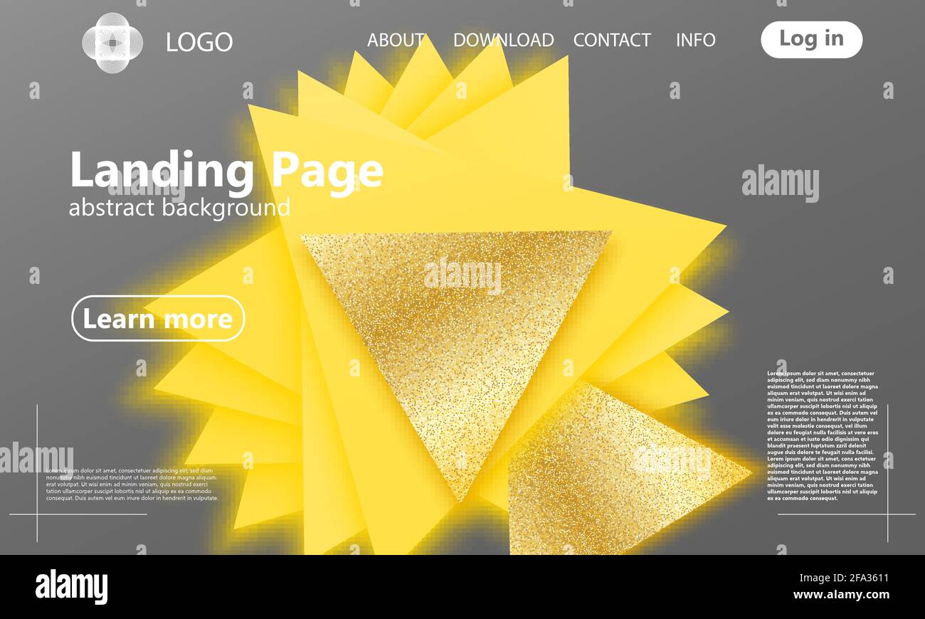 Gold triangles. Yellow and gray geometric shapes. Golden particles ...