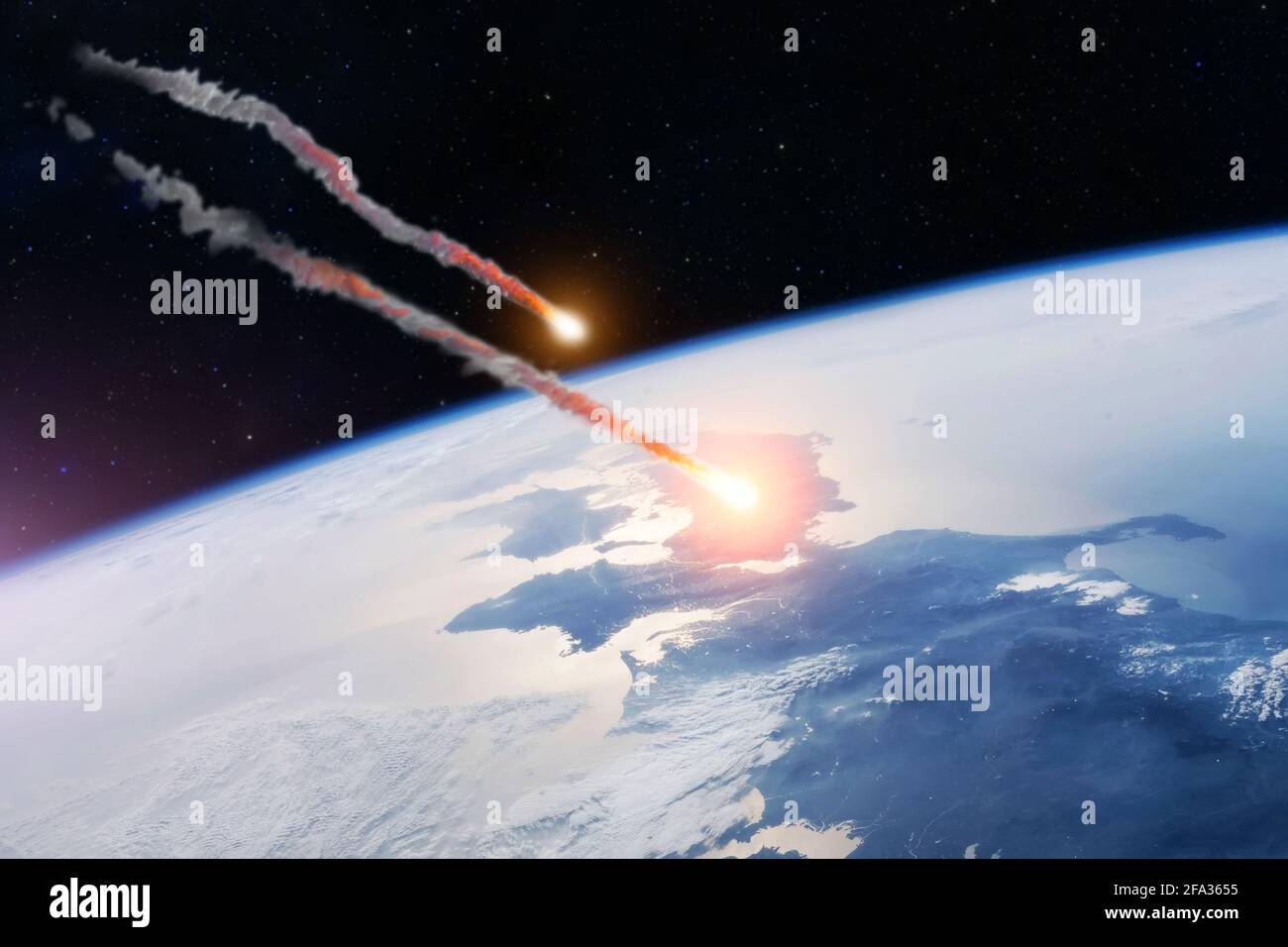 Meteorite entering the Earth's atmosphere and explosion, fragments ...