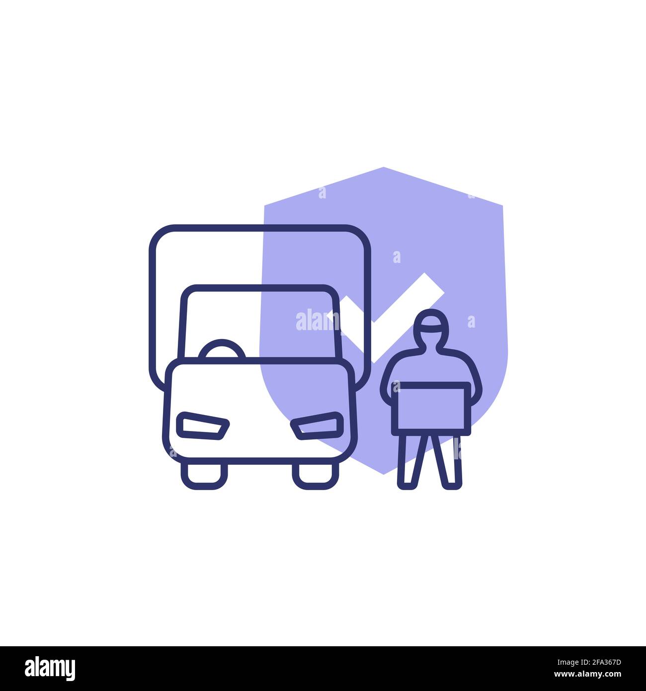 safe delivery line icon, van and worker with box Stock Vector Image ...