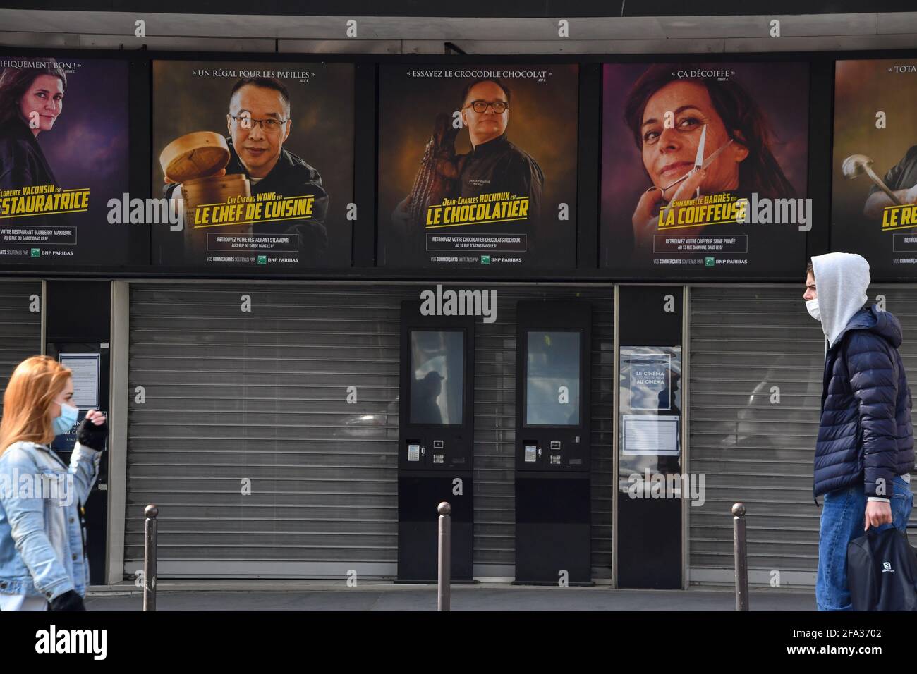 Local merchants on display in several cinemas in Paris, France on April ...