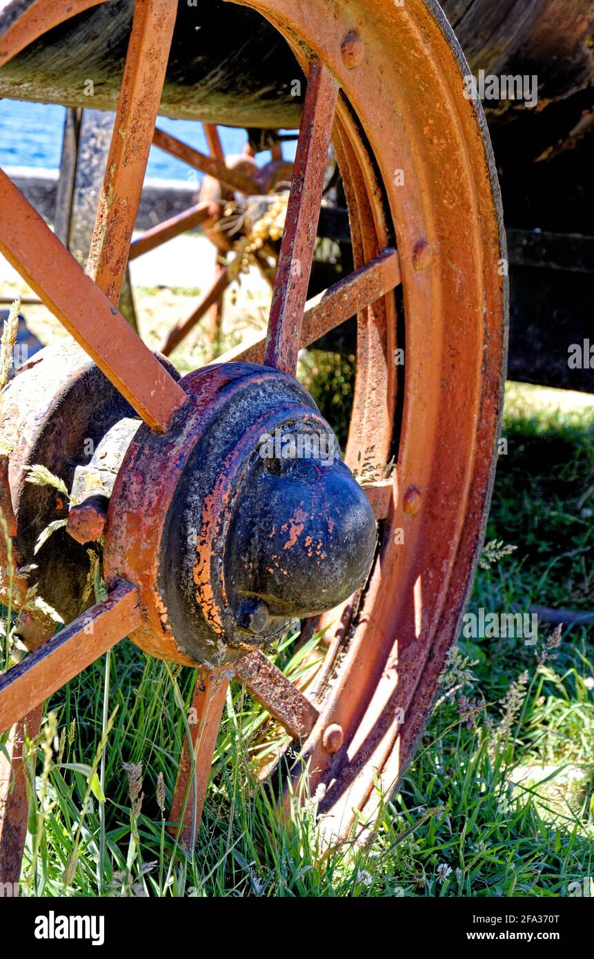 Detail of old rusty steam locomotives at the seaside promenade in ...
