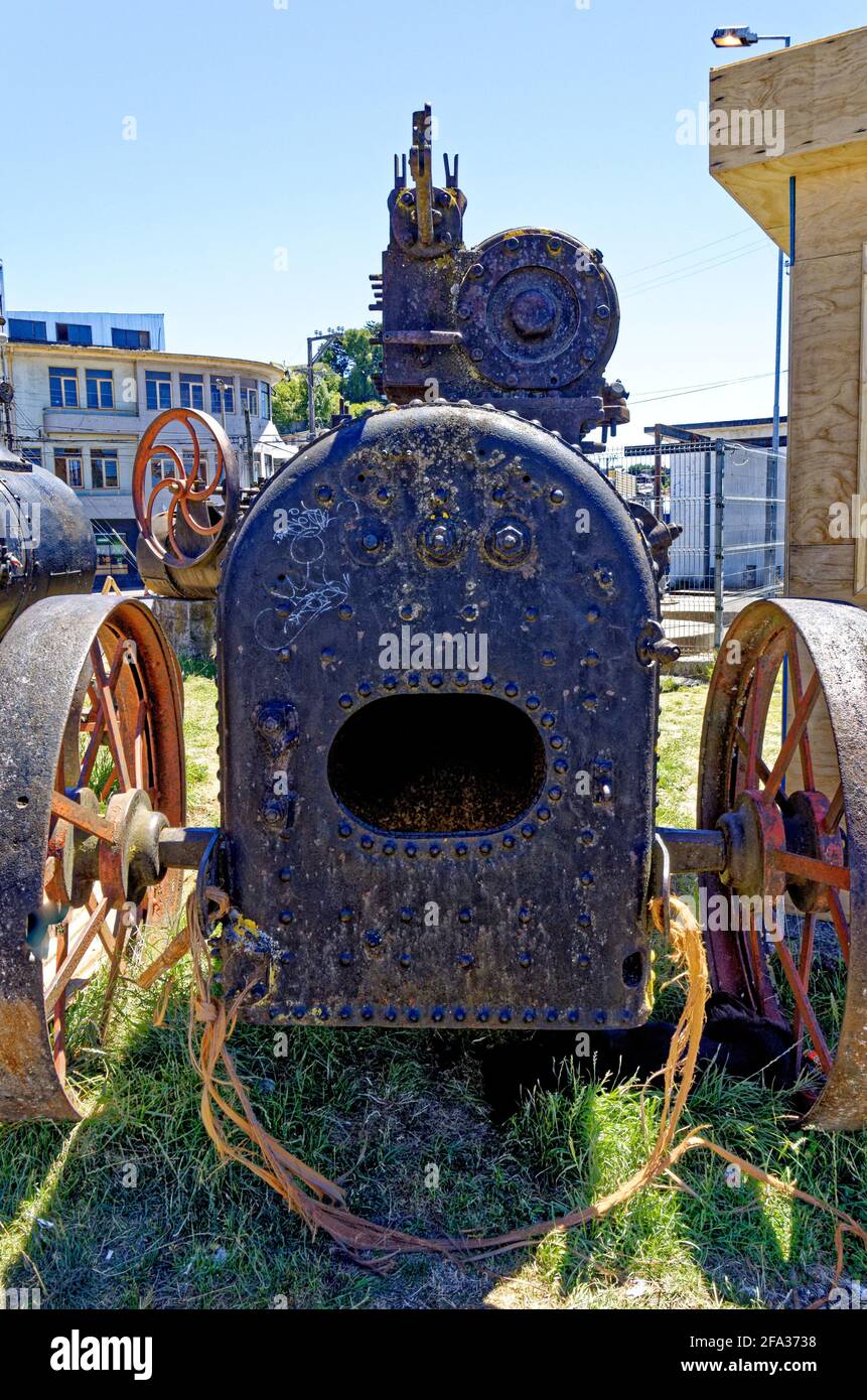 Detail of old rusty steam locomotives at the seaside promenade in ...