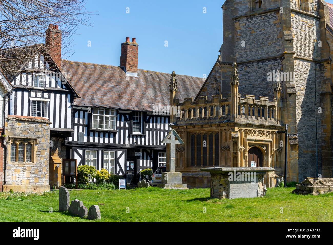 Evesham Abbey grounds showing the ancient architecture Stock Photo - Alamy