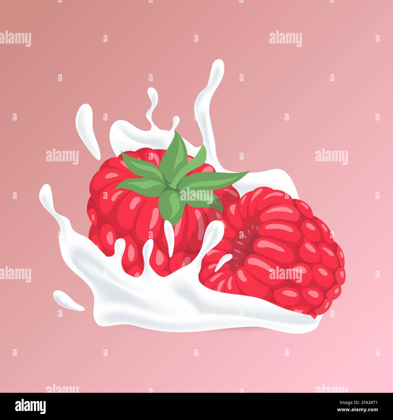 Juicy raspberry and splash of white liquid cartoon illustration ...