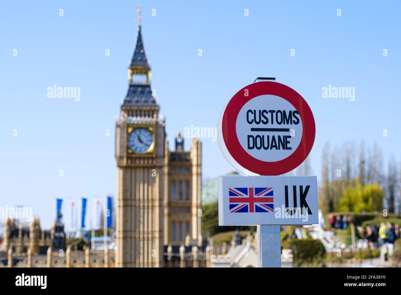 BRUSSELS, BELGIUM - Apr 18, 2021: Customs, douane sign with the Big Ben ...