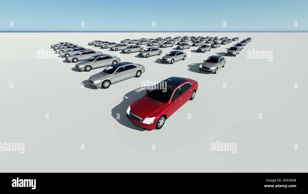 3D illustration of hundreds cars, one red Stock Photo - Alamy