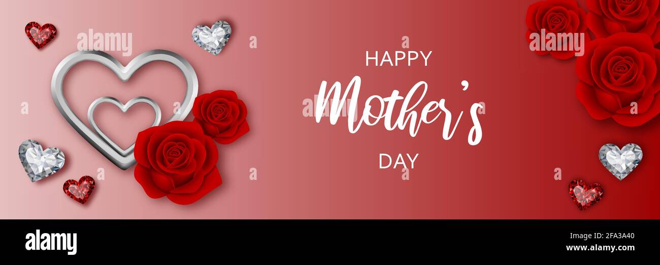 happy mother's day banner with hearts and roses Stock Vector Image ...