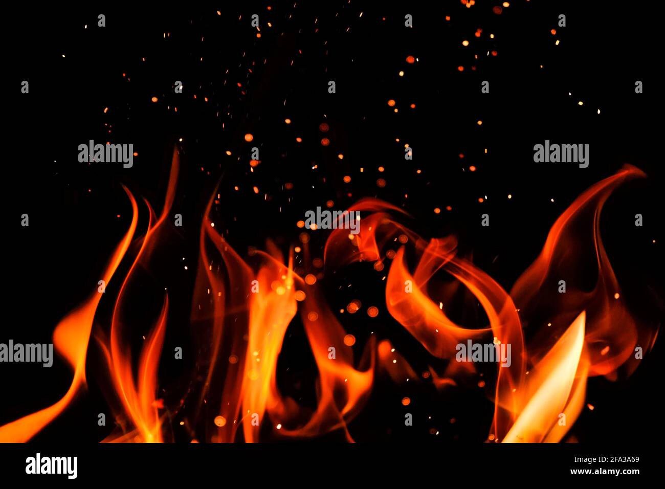 Fire line or flames with sparks isolated on black background. 4k ...