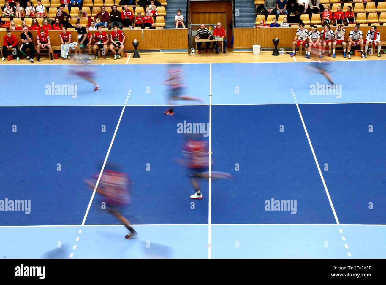 Handball match in a sports hall Stock Photo - Alamy