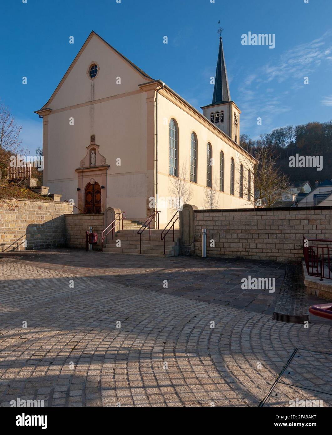 Christian church in Medernach - Luxembourg Stock Photo - Alamy