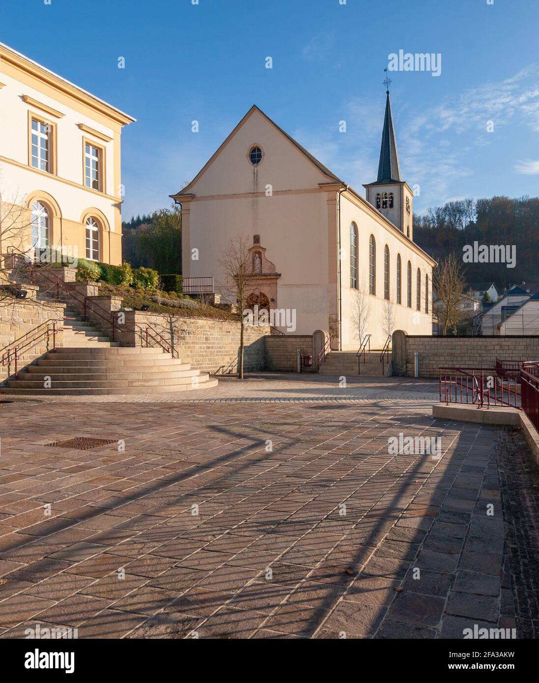 Christian church in Medernach - Luxembourg Stock Photo - Alamy