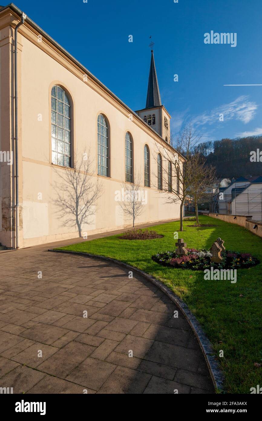 Christian church in Medernach - Luxembourg Stock Photo - Alamy