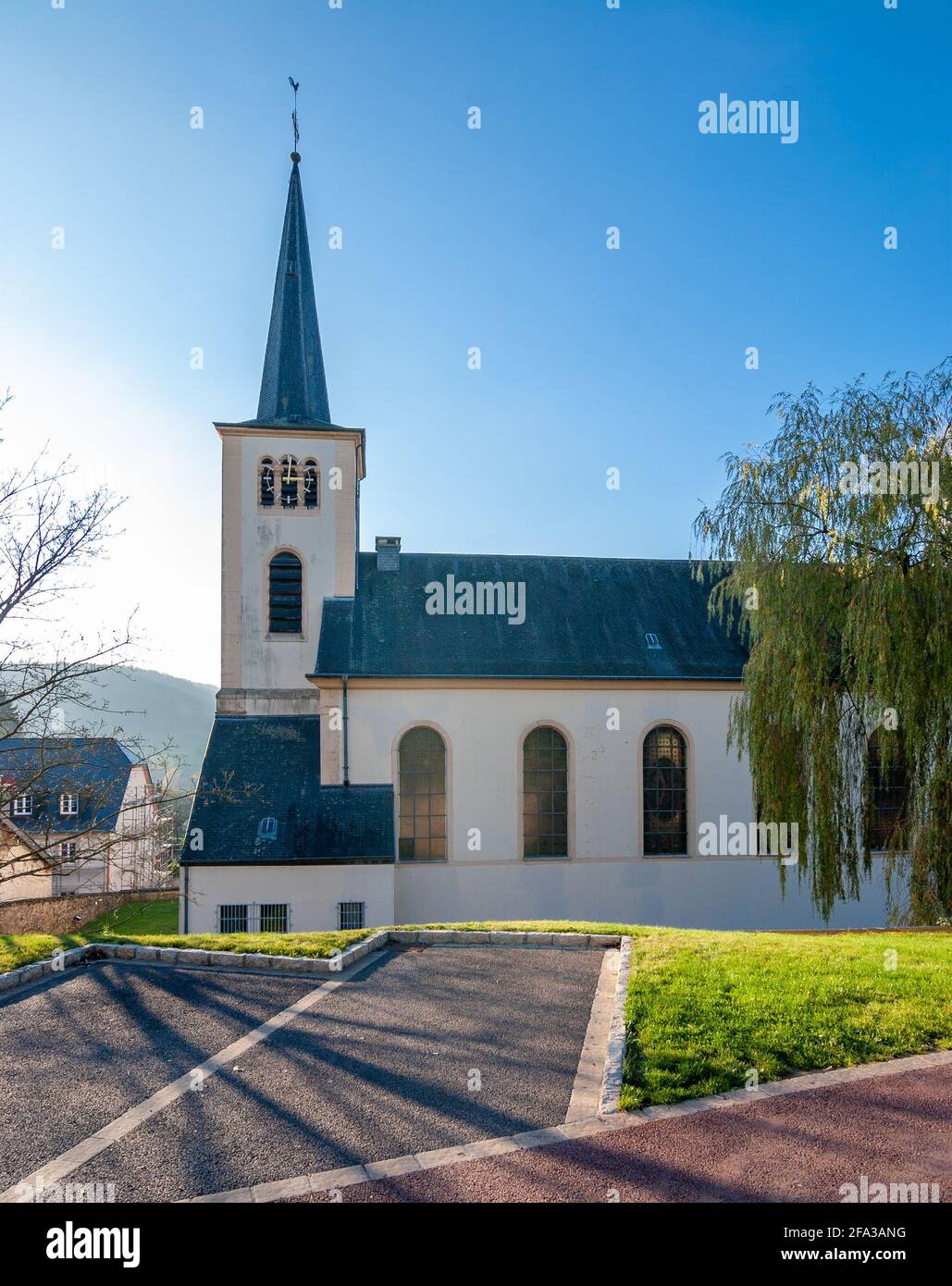 Christian church in Medernach - Luxembourg Stock Photo - Alamy
