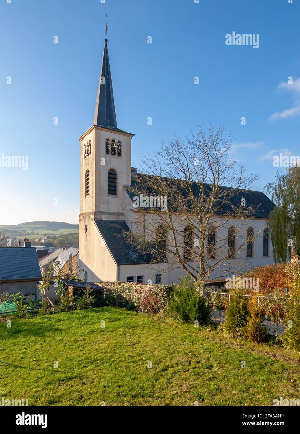 Christian church in Medernach - Luxembourg Stock Photo - Alamy