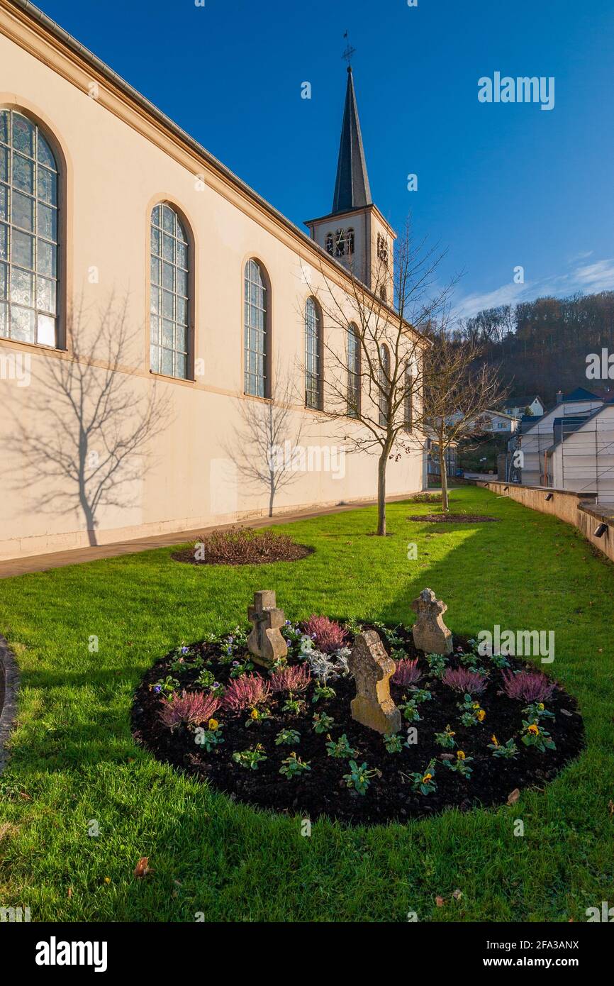 Christian church in Medernach - Luxembourg Stock Photo - Alamy