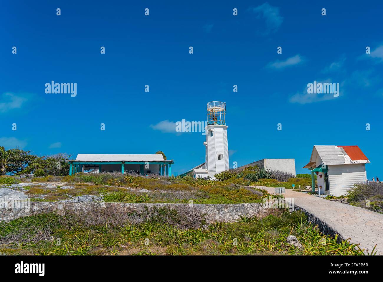 Walking way at the Lighthouse in the south at the beautiful Caribbean ...