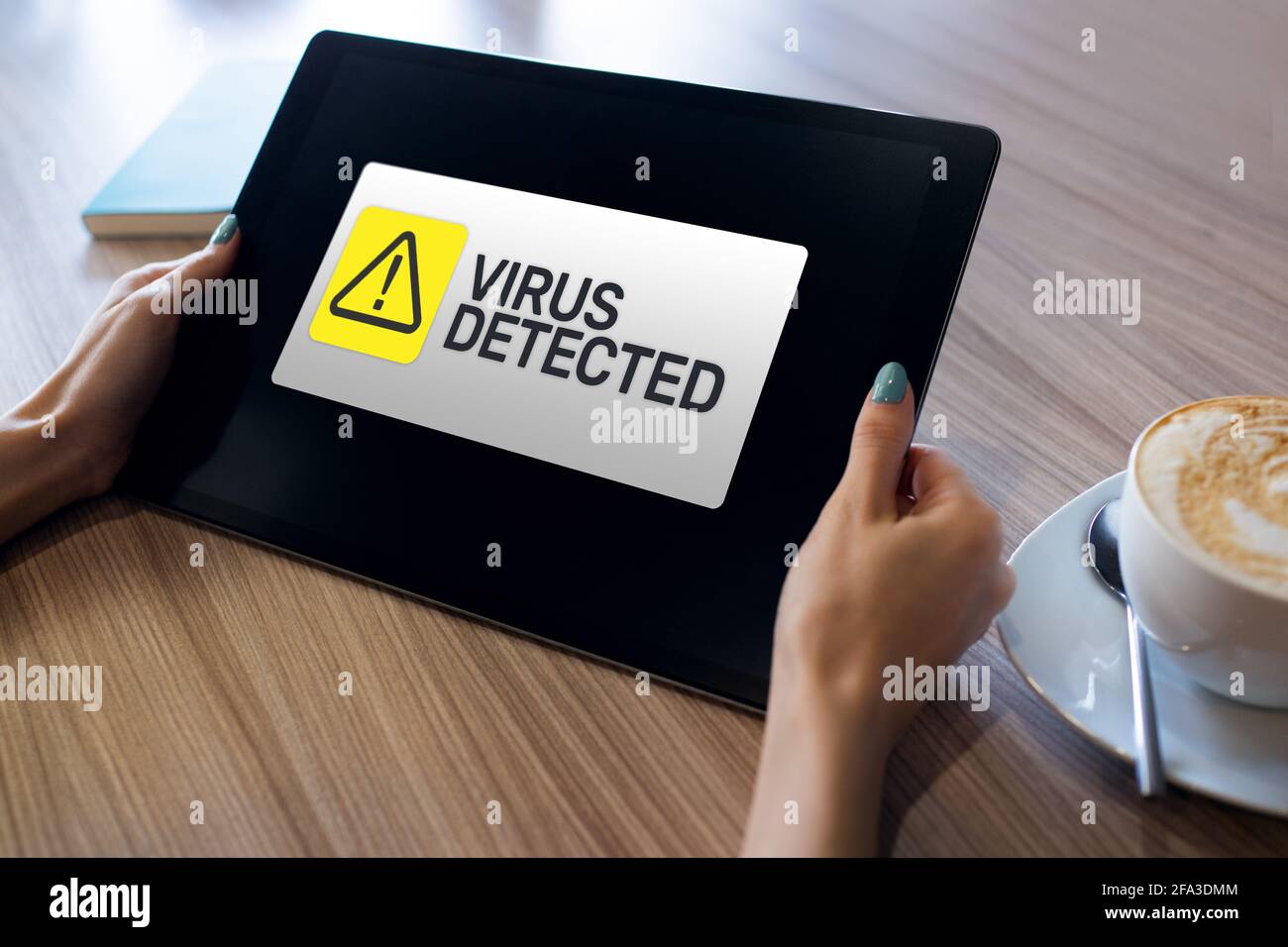 Virus Detected warning message on screen. Cyber security breach. Data ...
