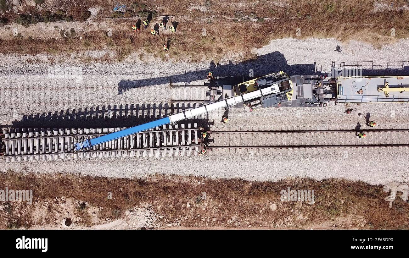 Railroad workers repairing a broken track. Repairing railway Stock ...