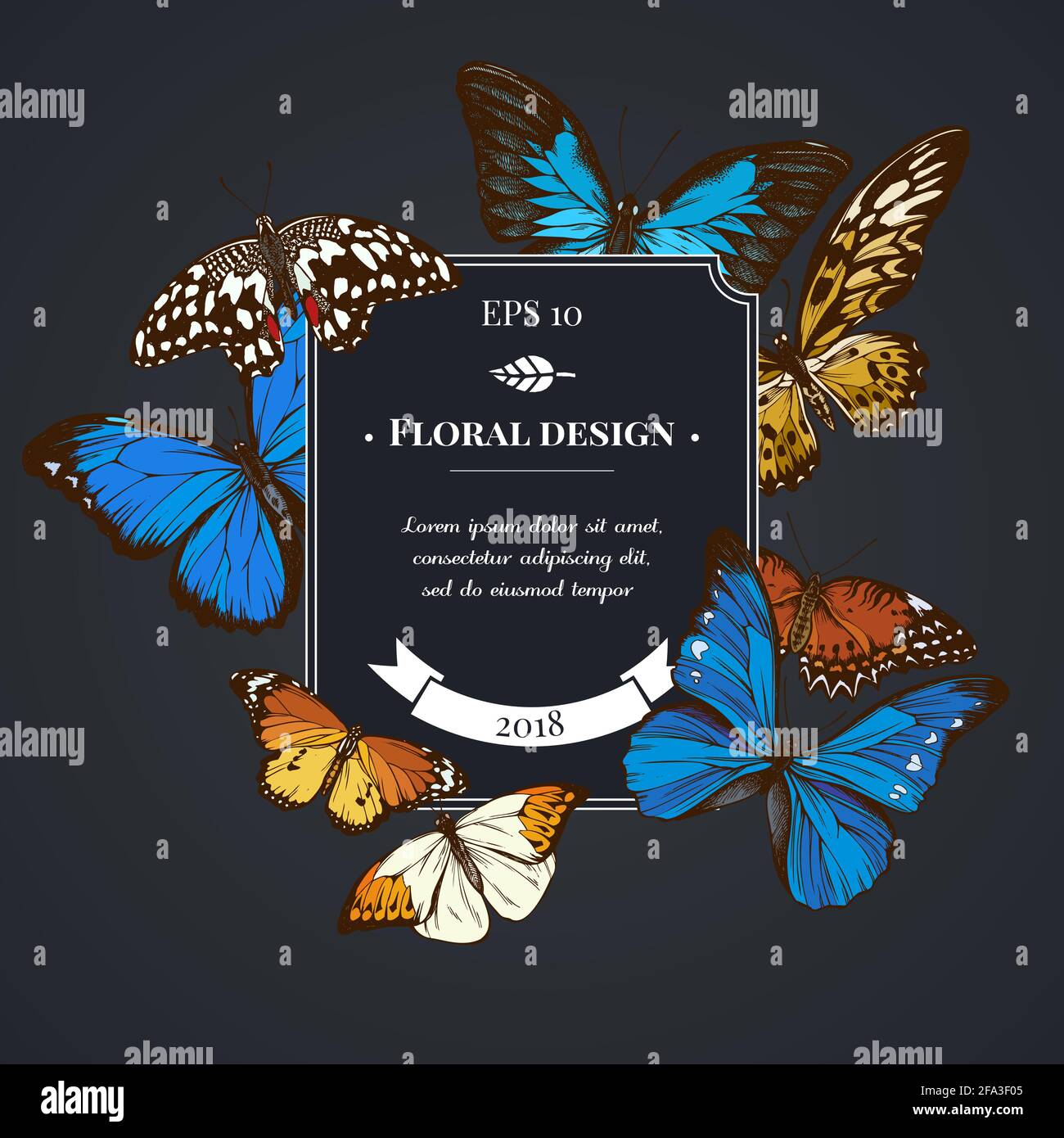 Dark badge design with blue emperor, menelaus blue morpho, blue morpho ...