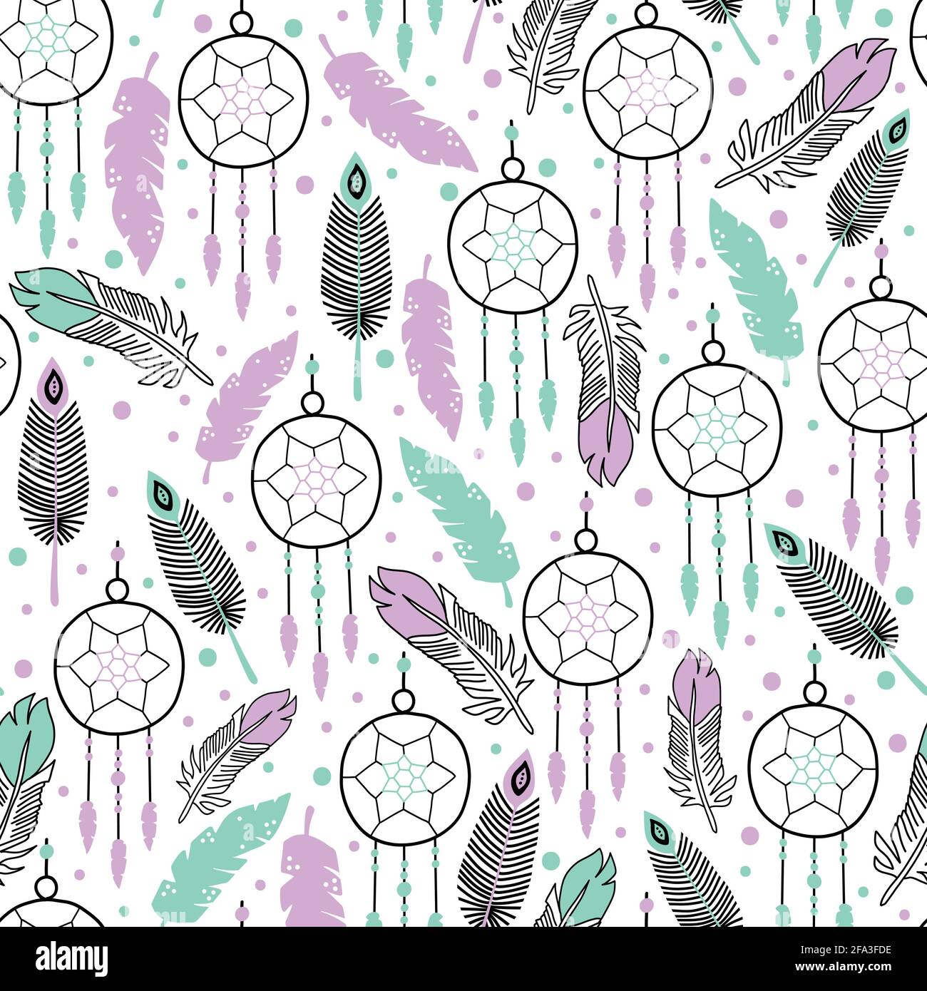Dream catchers feathers seamless vector ethnic boho pattern. Repeating ...