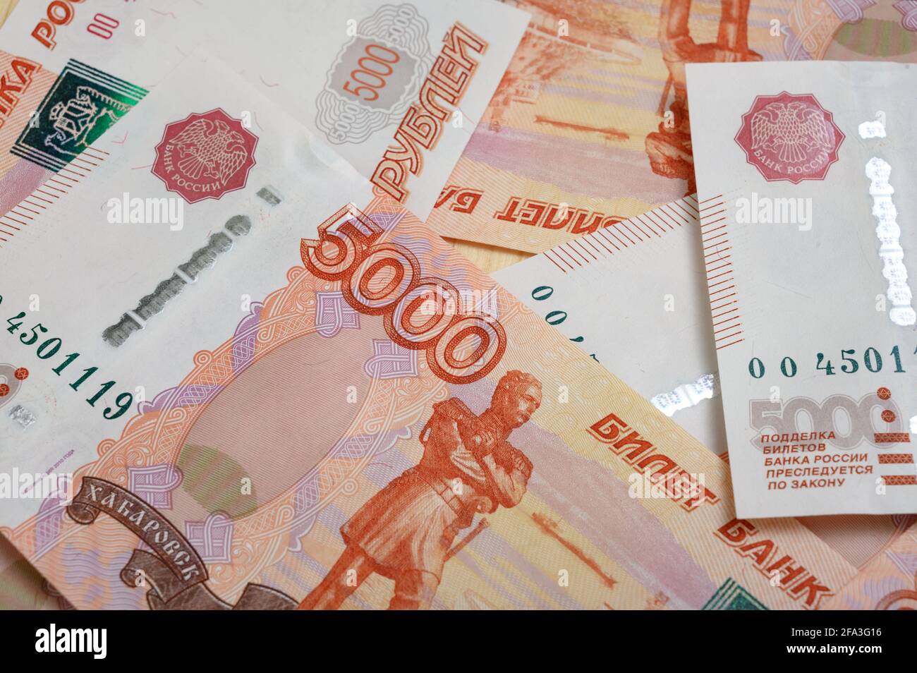 5000 rubles background. Russian banknotes at different angles Stock ...