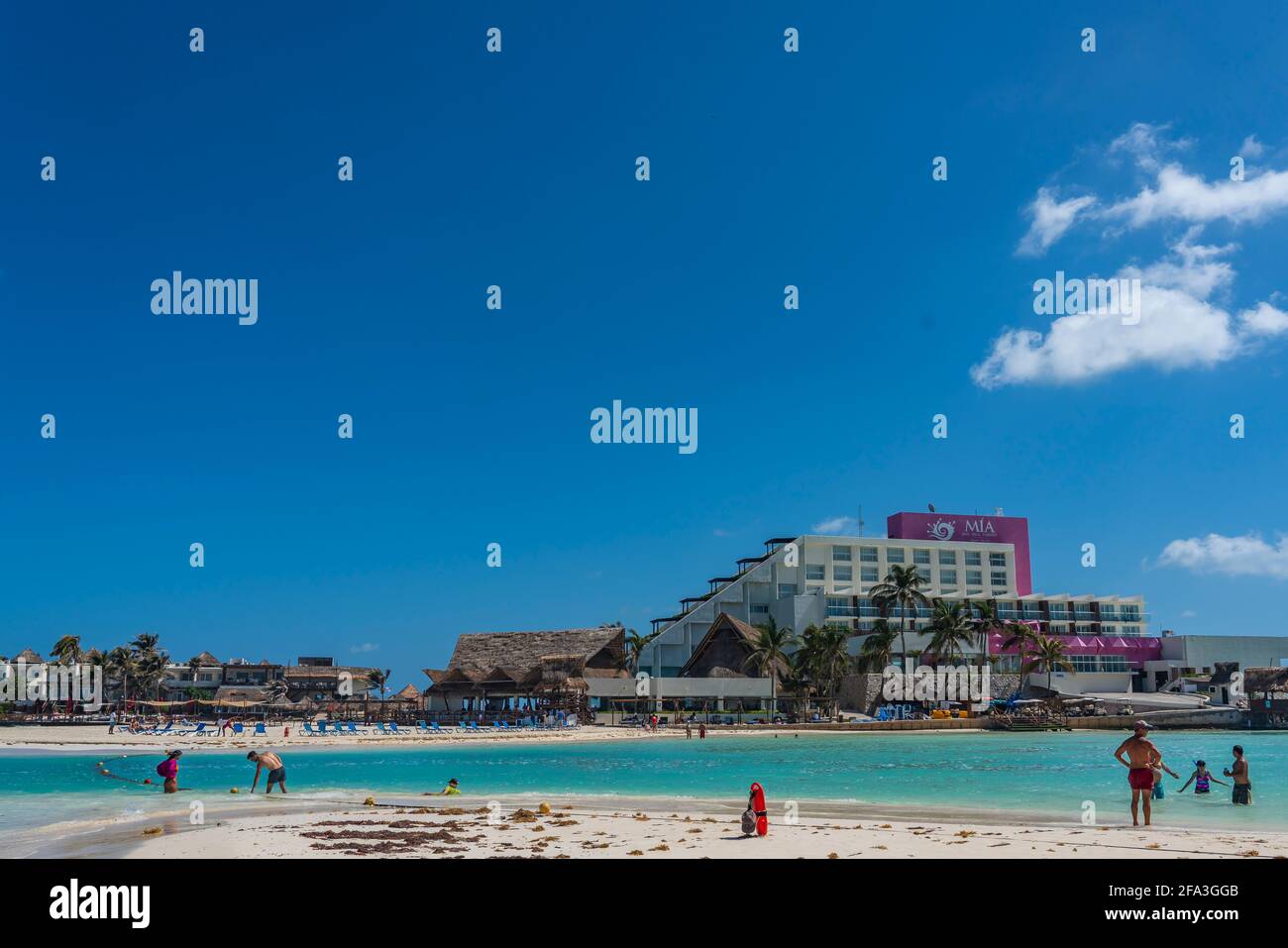 ISLA MUJERES, MEXICO - MARCH 12. 2021: Playa Norte - north beach with ...