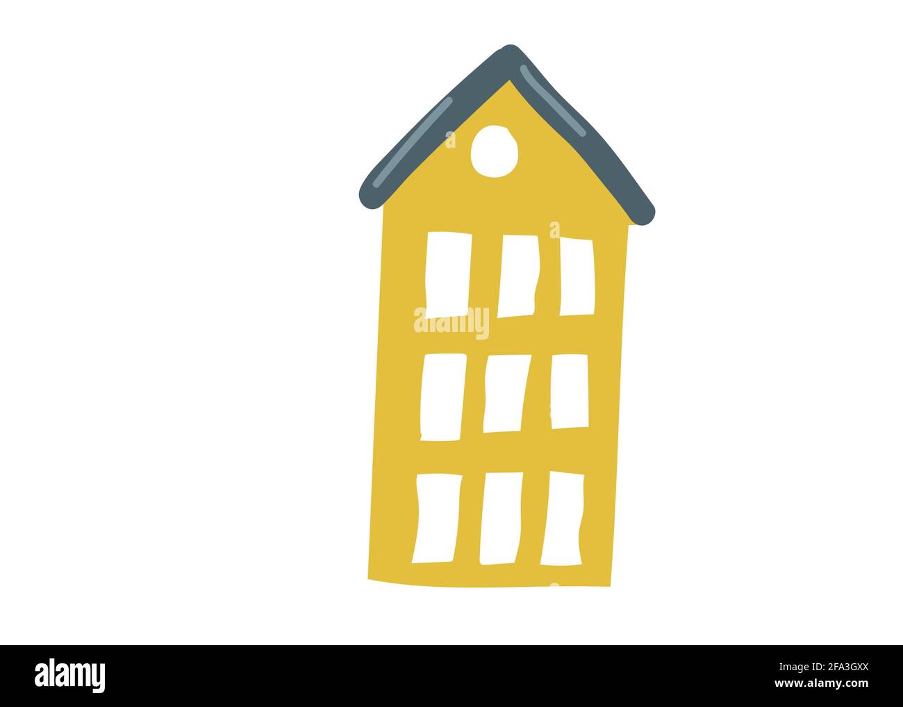 small house yellow hand drawing cartoon. three floors. doodle vector ...