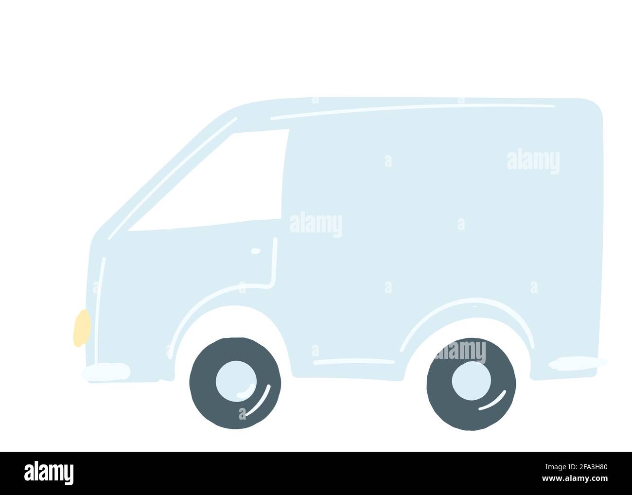 lorry van in blue. isolated car. hand drawn cartoon style, vector ...