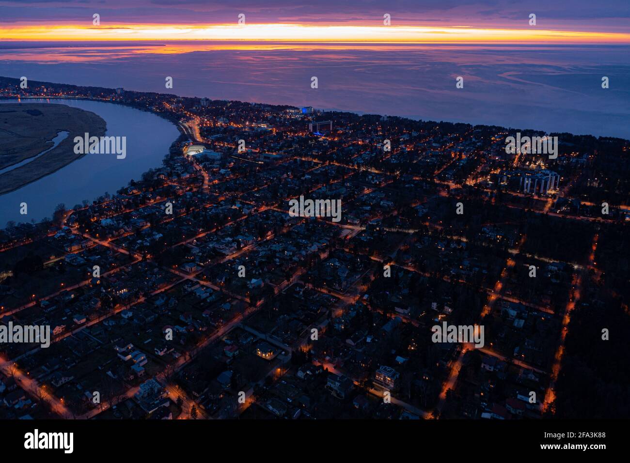 Aerial view of Jurmala along Lielupe river sunset twilight Stock Photo ...