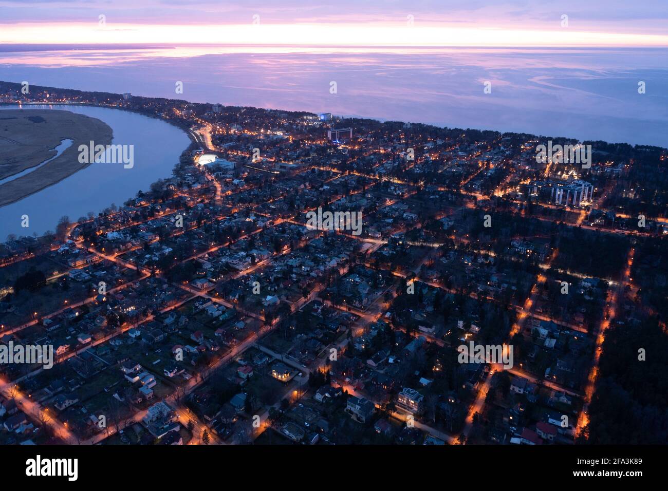 Aerial view of Jurmala along Lielupe river sunset twilight Stock Photo ...