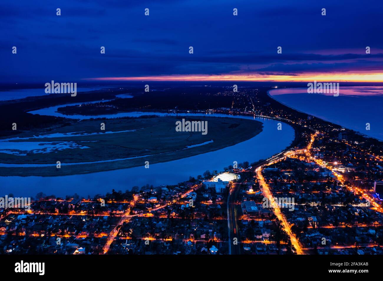 Aerial view of Jurmala along Lielupe river sunset twilight Stock Photo ...