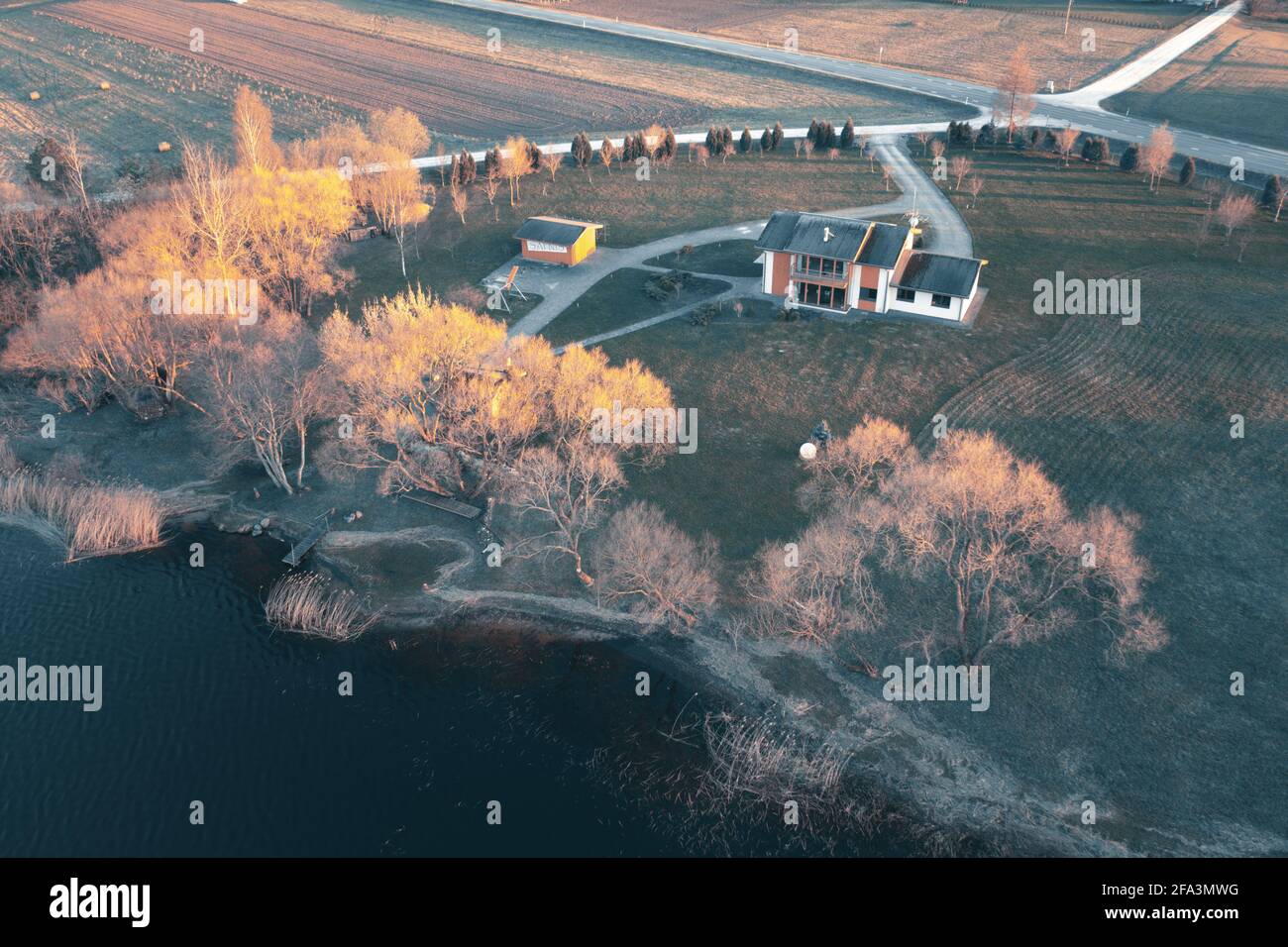 Top view of the river bank and the road in the forest Stock Photo - Alamy