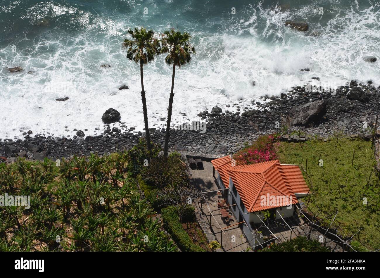 Faja dos Padres in Madeira island, a narrow coastal platform at the ...