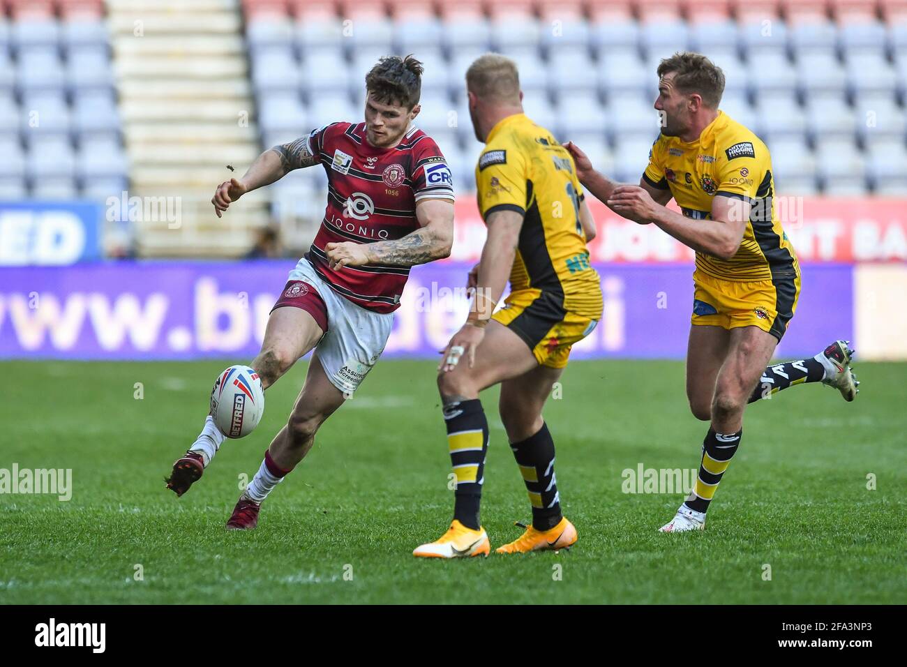 John Bateman (13) of Wigan Warriors put in a kick in, on 4/22/2021 ...