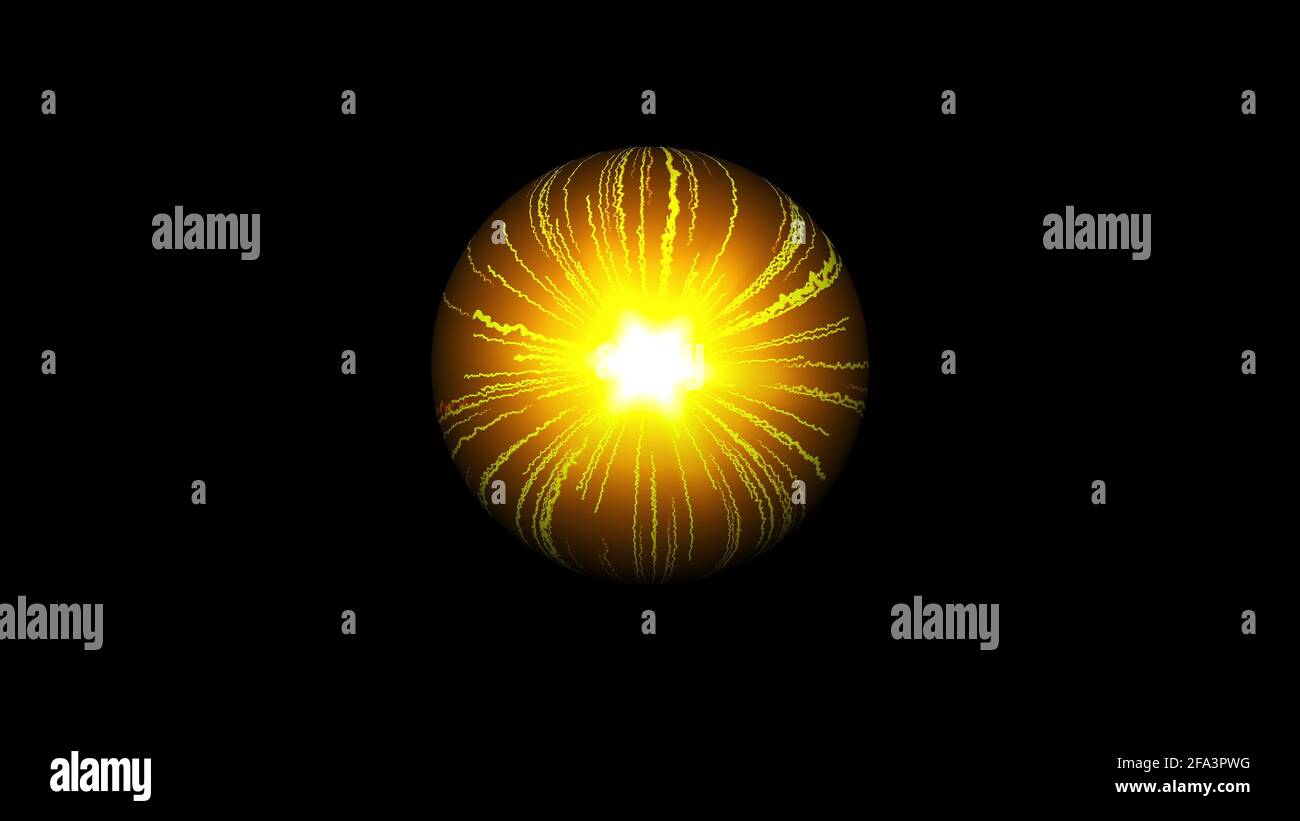 Bright wriggling 3d render stripes flowing around world ball ...