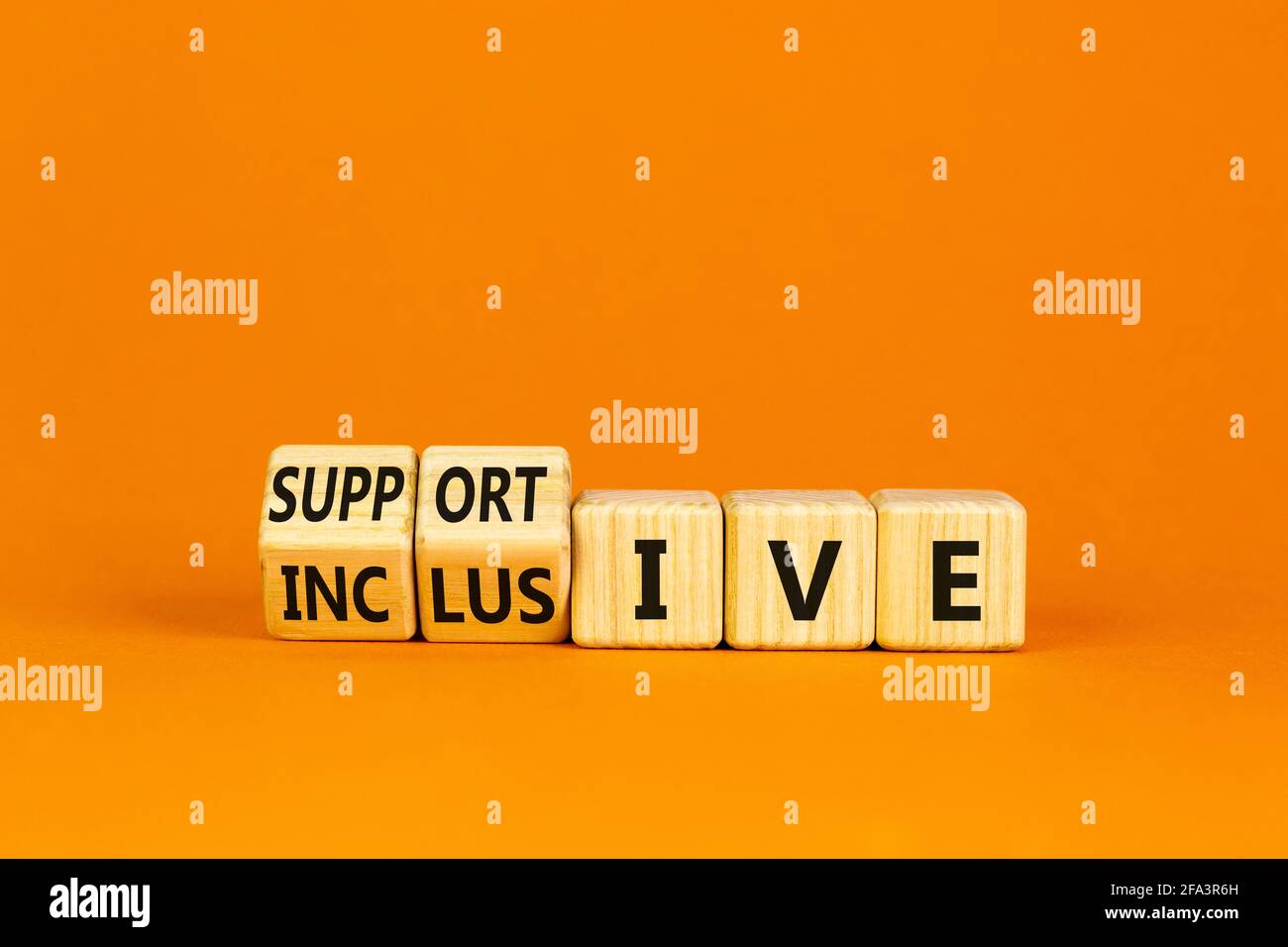 Supportive and inclusive symbol. Turned cubes and changed words ...