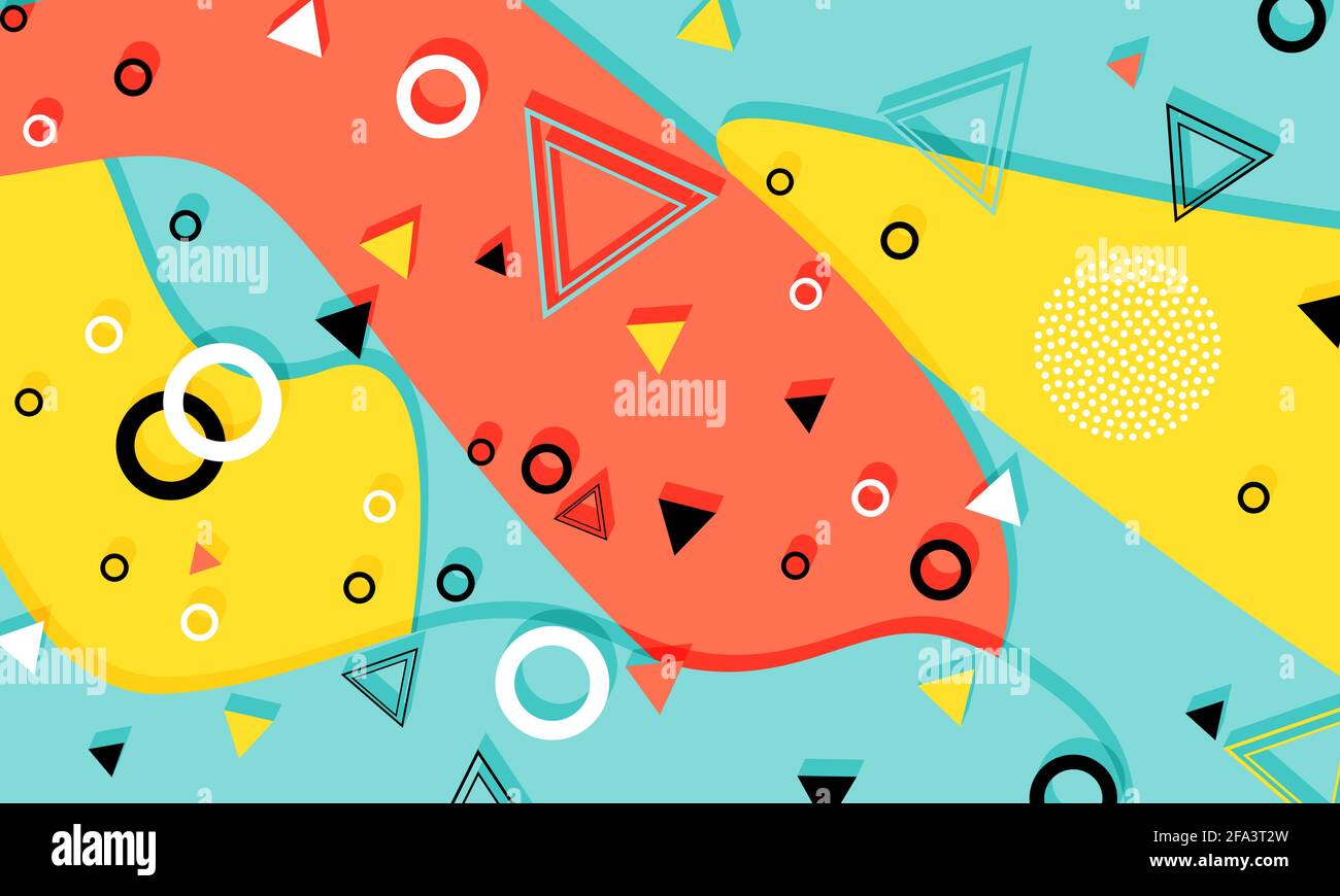 Memphis Pattern. Summer Fun Background. Coral, Blue, Yellow Colors ...