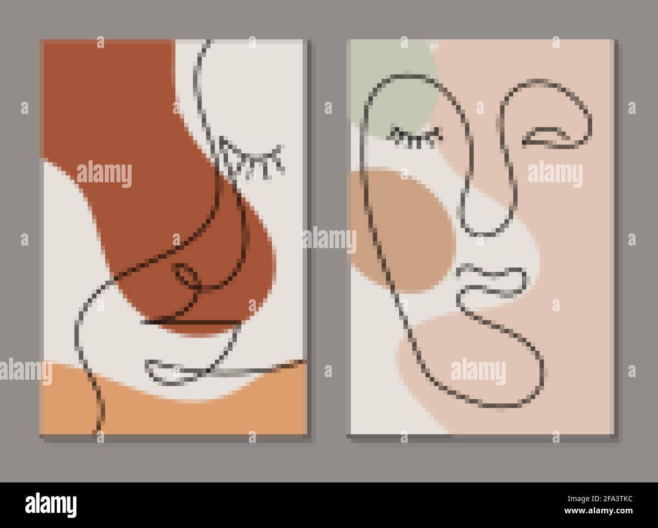 Modern line art face. Set of abstract minimal shapes and lines. Home ...