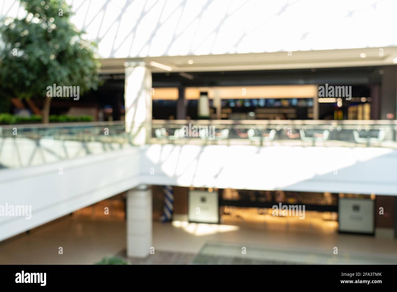 Blurred image interior of main hall shopping mall showing the floors ...