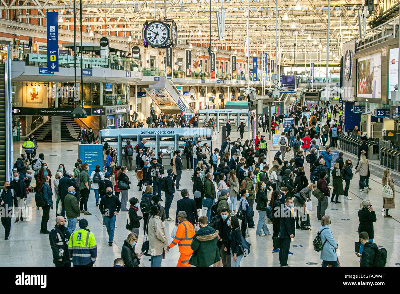 WATERLOO LONDON, UK. 22 April 2021. Waterloo station is busy with ...